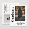 Modern minimalist photo graduation invitation postcard | Zazzle