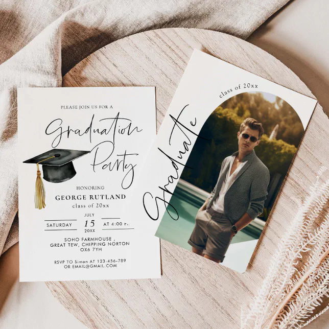 Modern Minimalist Photo Graduation Party Invitation | Zazzle