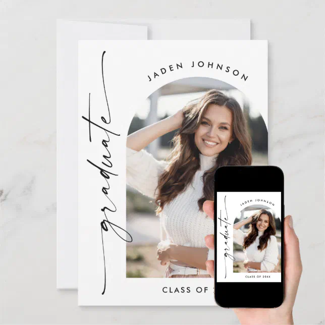 Modern Minimalist PHOTO Graduation Party QR code Invitation | Zazzle