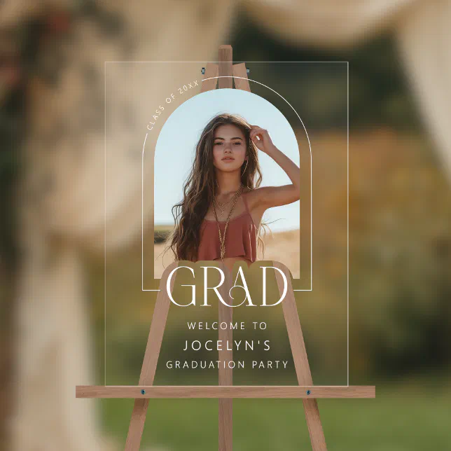 Modern Minimalist Photo Graduation Party Welcome Acrylic Sign | Zazzle