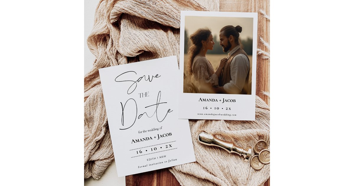 Modern Minimalist Photo on Back Save The Date Invitation | Zazzle