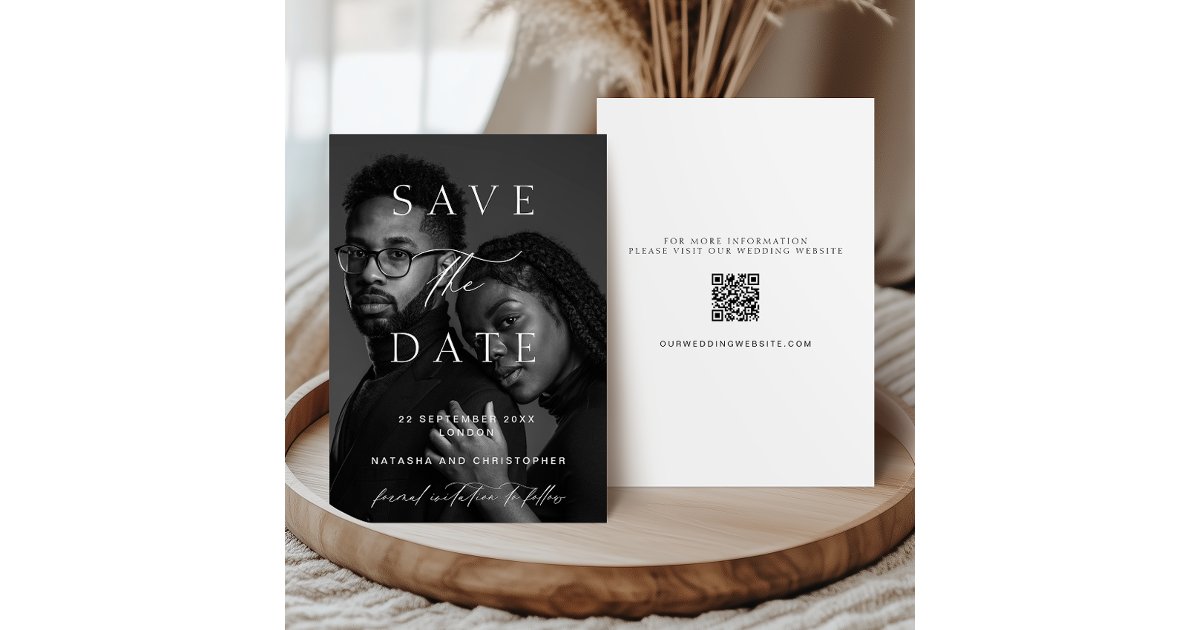 Modern Minimalist Photo Overlay QR Code Wedding Save The Date | Zazzle