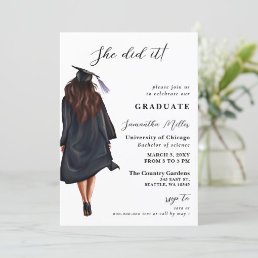 Modern Minimalist Photo She Did It Graduation Invitation | Zazzle