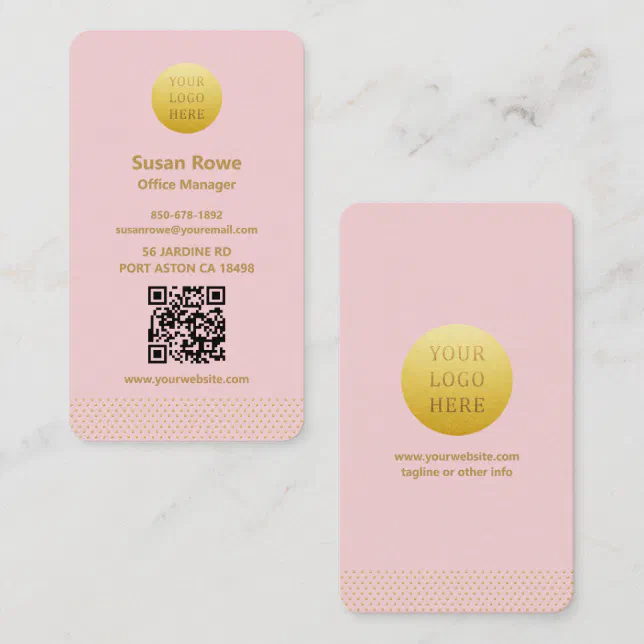 Modern Minimalist Pink and Gold Dots QR Code Business Card | Zazzle