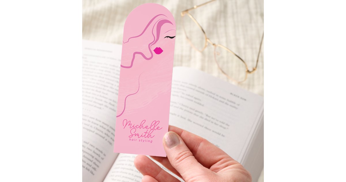 Modern minimalist pink hair styling wavy QR Bookmarks | Zazzle