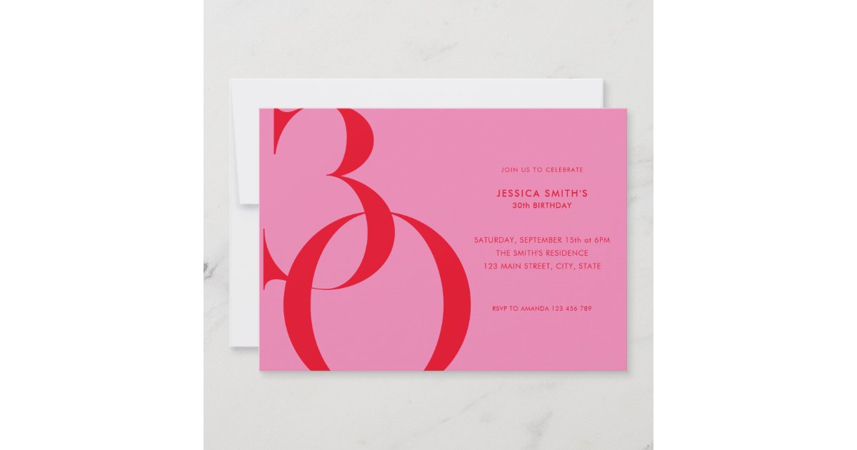 Modern Minimalist Pink Red 30th Birthday Invitation | Zazzle