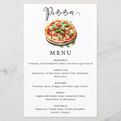 Modern Minimalist Pizza Menu | Zazzle