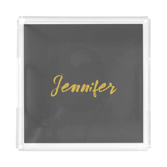 Modern Minimalist Plain Calligraphy Name Grey Gold Acrylic Tray | Zazzle