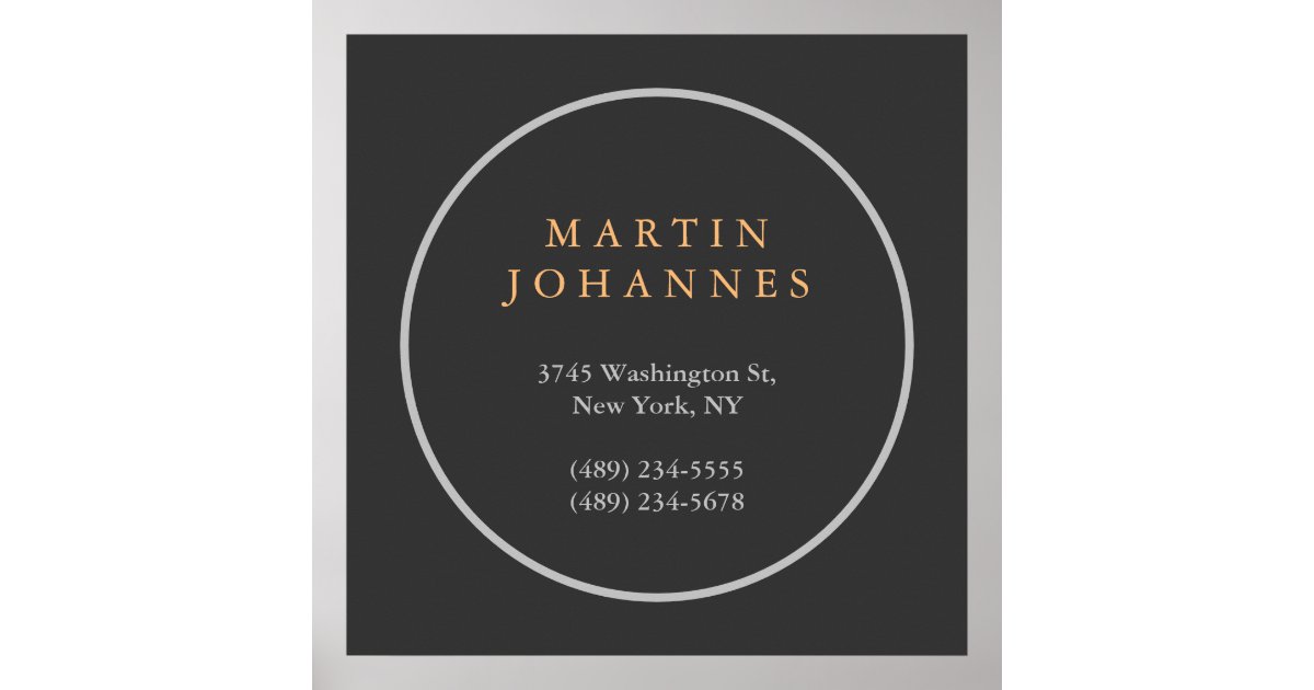 Modern Minimalist Plain Elegant Grey Name Address Poster | Zazzle