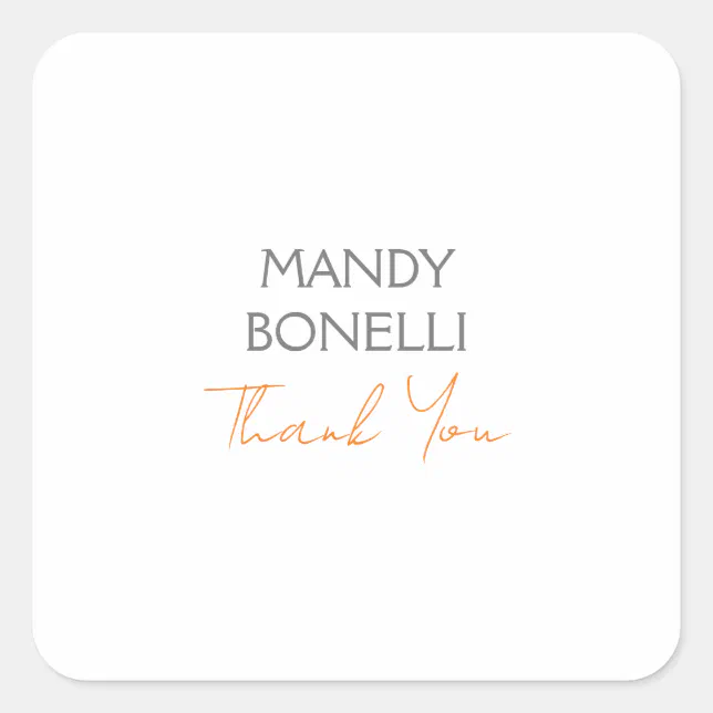 Modern Minimalist Plain Personalized Thank You Square Sticker | Zazzle