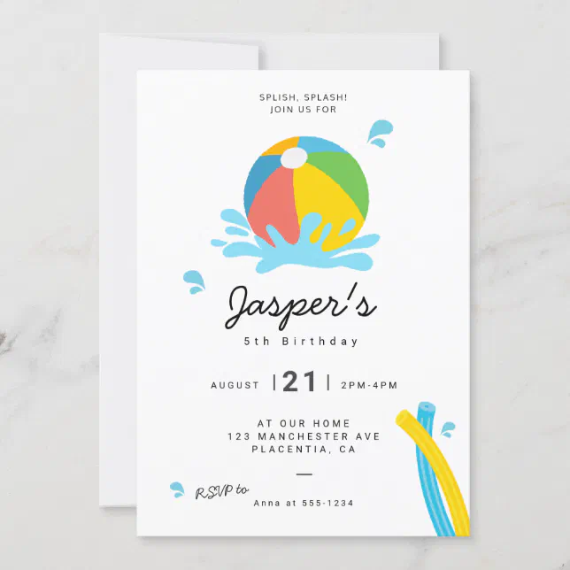 Modern Minimalist Pool Party Birthday Invitation | Zazzle