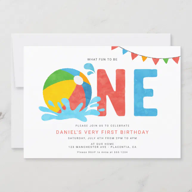 Modern Minimalist Pool Party First Birthday Invitation | Zazzle