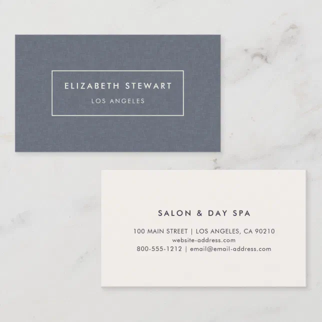 Modern Minimalist Professional Blue Linen Ivory Business Card | Zazzle