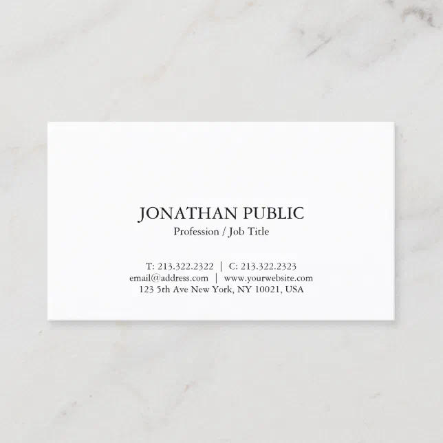 Modern Minimalist Professional Elegant White Plain Business Card | Zazzle