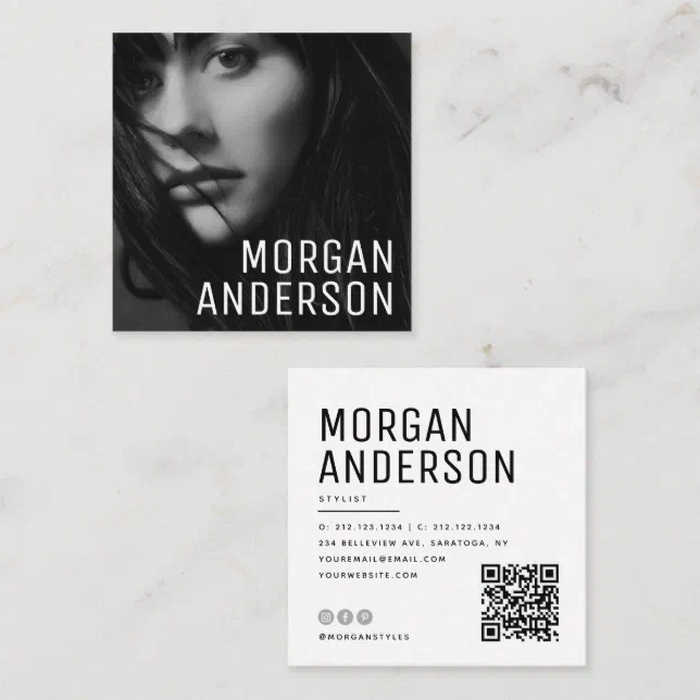 Modern Minimalist Professional Photo QR CODE Square Business Card | Zazzle