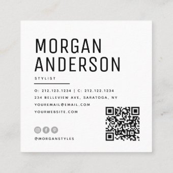 Modern Minimalist Professional Photo QR CODE Square Business Card | Zazzle