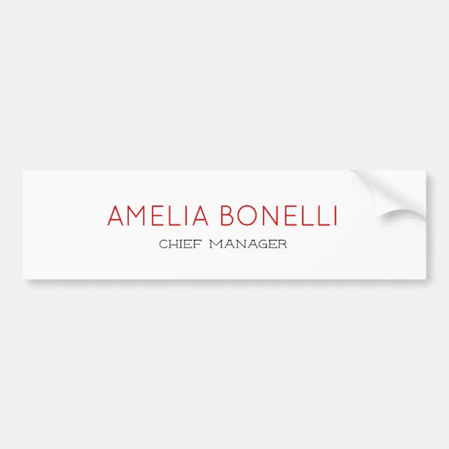 Modern Minimalist Professional Plain White Red Bumper Sticker | Zazzle