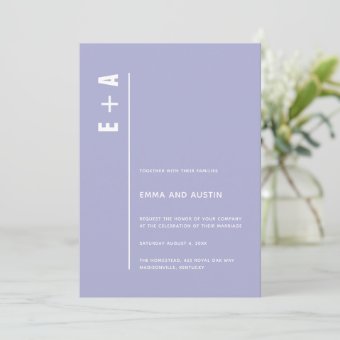 Modern Minimalist Purple Bold Initials Wedding Invitation | Zazzle