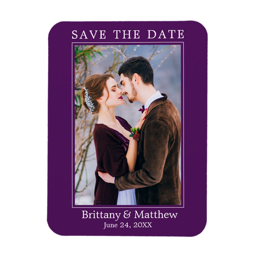 Modern Minimalist Purple Save the Date Magnet | Zazzle