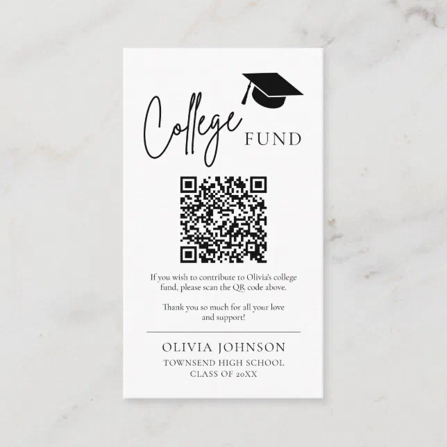 Modern Minimalist QR Code College Fund Graduation Enclosure Card | Zazzle