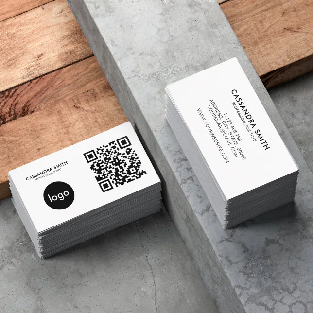 Modern Minimalist QR Code Company Logo Business Card | Zazzle