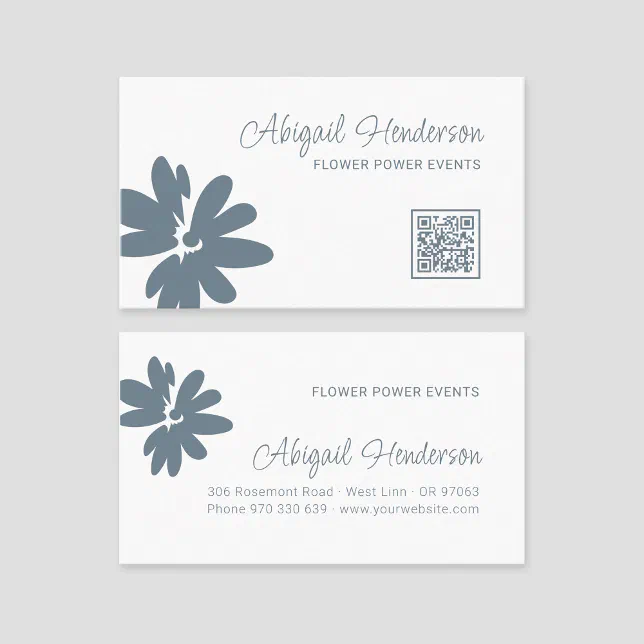 Modern Minimalist QR Code Dusty Blue Daisy Flower Business Card | Zazzle