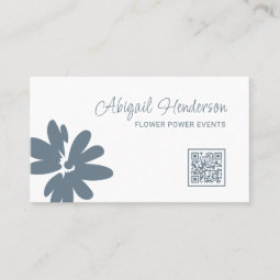 Modern Minimalist QR Code Dusty Blue Daisy Flower Business Card | Zazzle