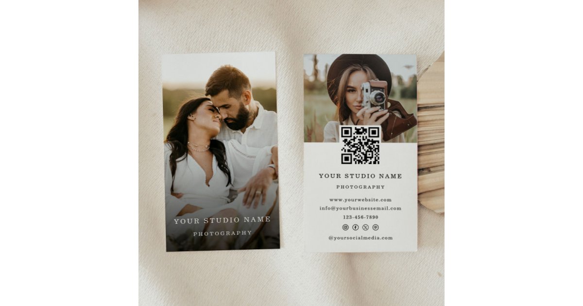 Modern Minimalist QR Code Photo Business Card | Zazzle