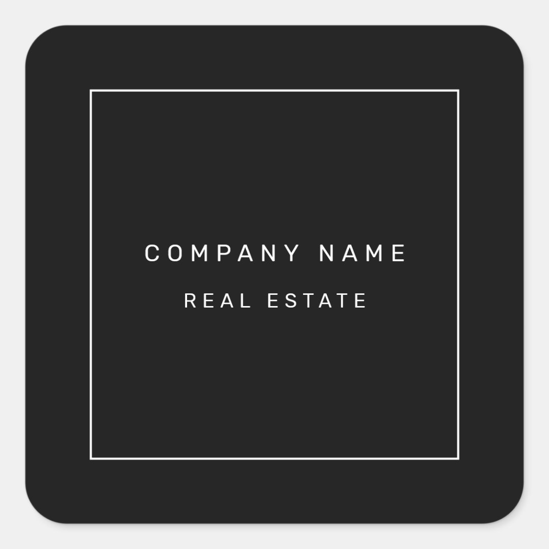Modern Minimalist Real Estate Black Square Sticker | Zazzle