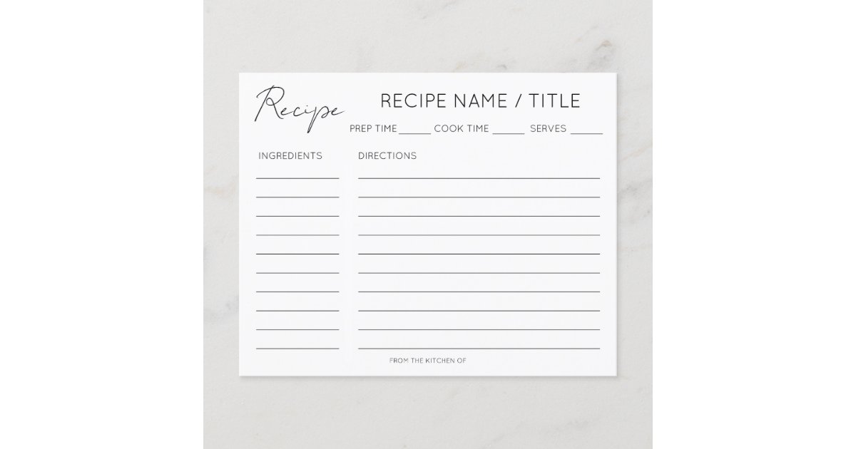 Modern Minimalist Recipe Card | Zazzle
