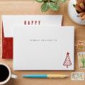 Modern Minimalist Red Festive Christmas Tree Envelope | Zazzle