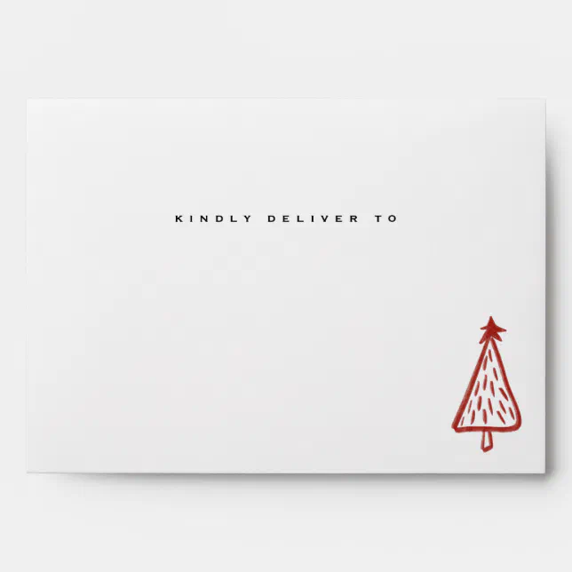 Modern Minimalist Red Festive Christmas Tree Envelope | Zazzle