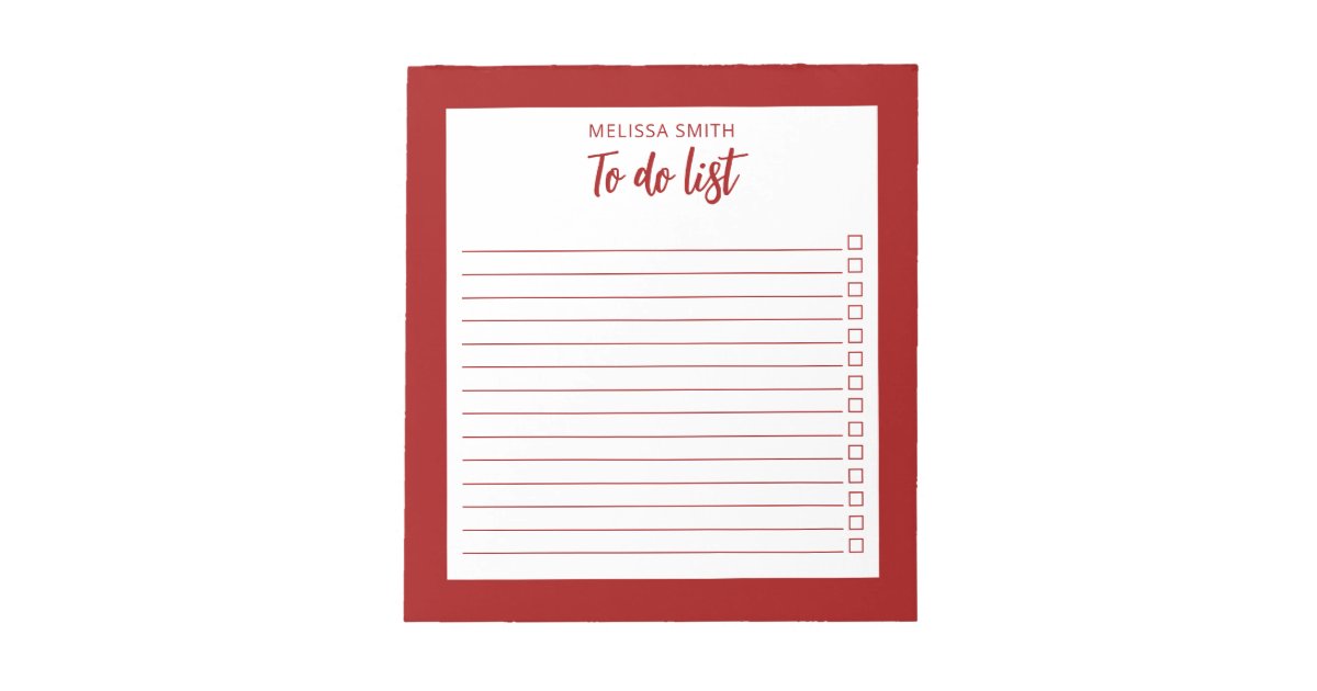 Modern Minimalist Red To Do List Notepad | Zazzle
