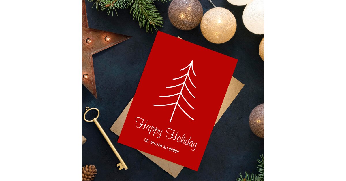 Modern Minimalist Red & White Pine Tree Greeting Holiday Card | Zazzle