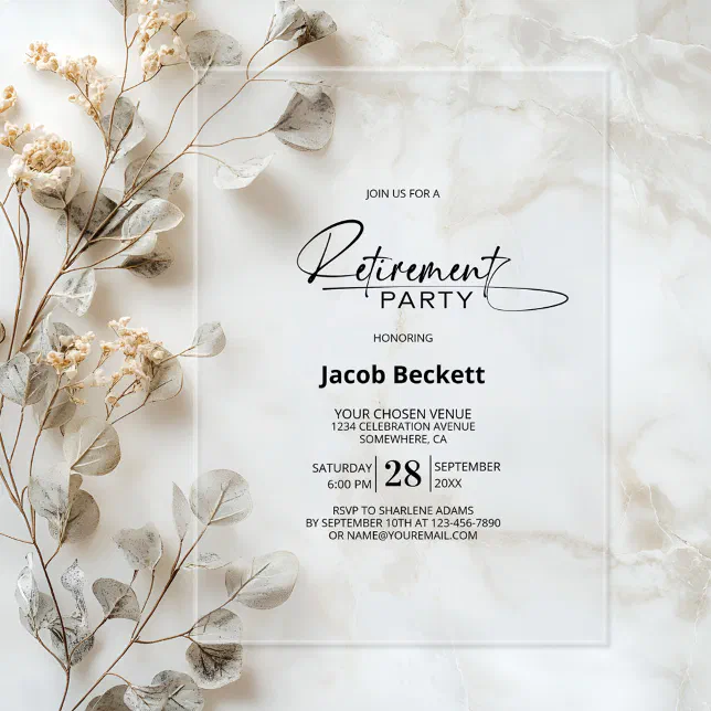 Modern Minimalist Retirement Party Acrylic Invitations | Zazzle