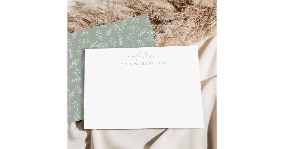Modern Minimalist Sage Botanical Personalized Note Card | Zazzle