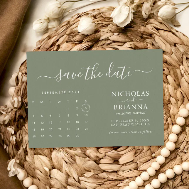 Modern Minimalist Sage Green Calendar Budget Save The Date | Zazzle