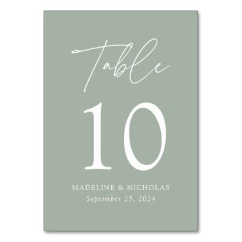 Modern Minimalist Sage Green Wedding Table Number | Zazzle