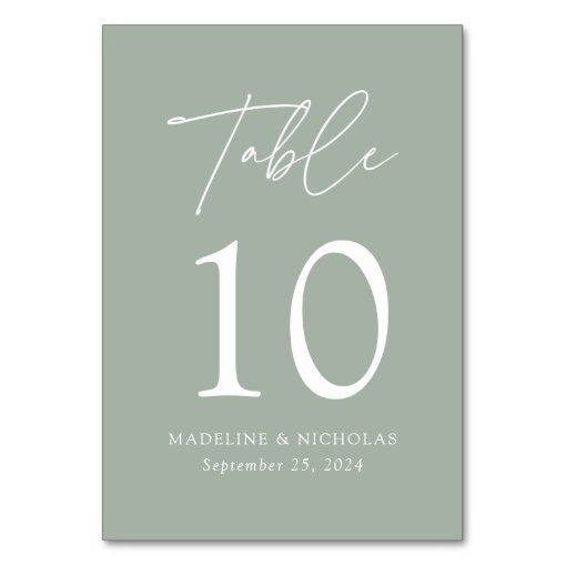 Modern Minimalist Sage Green Wedding Table Number | Zazzle