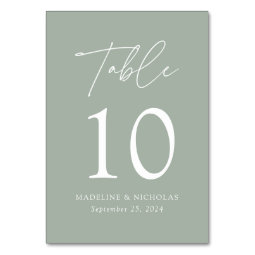 Modern Minimalist Sage Green Wedding Table Number | Zazzle