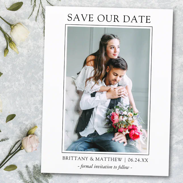 Modern Minimalist Save Our Date Couple Photo Postcard | Zazzle