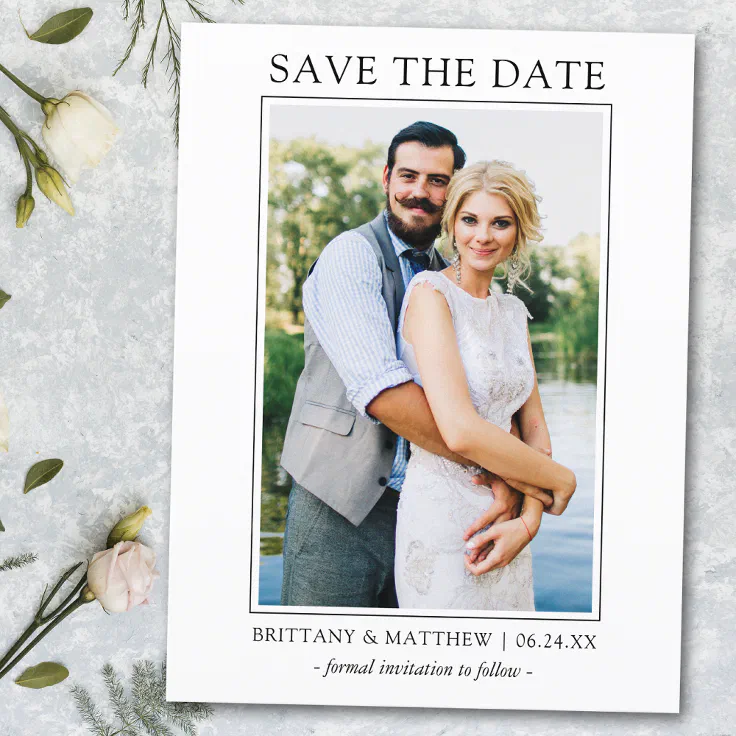 Modern Minimalist Save The Date Couple Photo Postcard | Zazzle