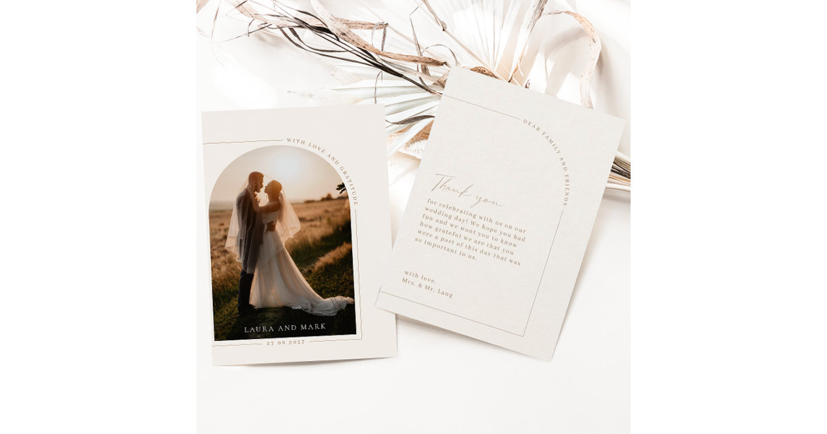 Modern Minimalist Script Arch Photo Thank You Card | Zazzle