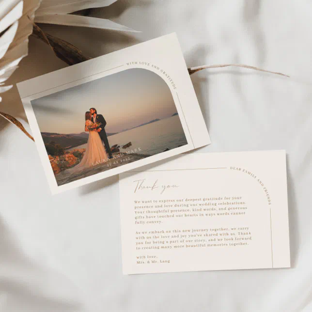 Modern Minimalist Script Arch Photo Thank You Card | Zazzle