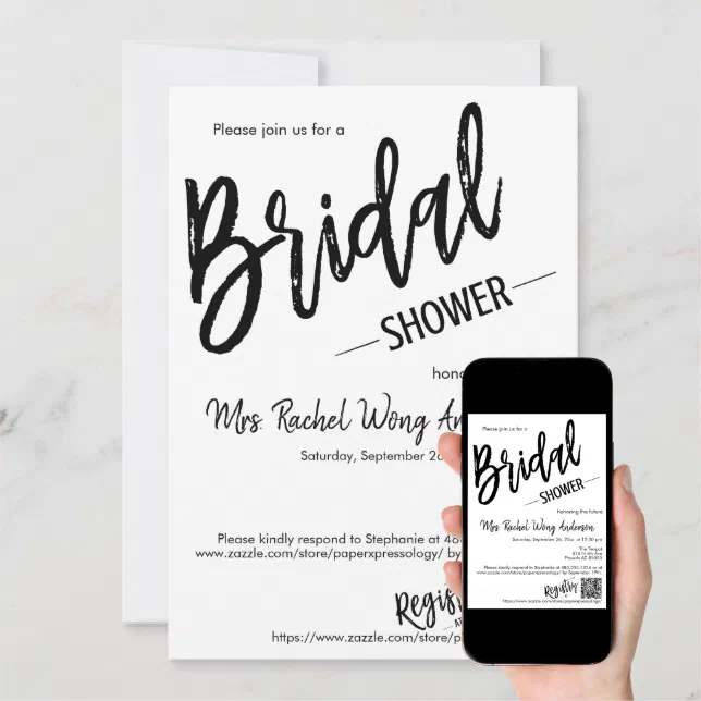 Modern Minimalist Script Bridal Shower QR Code Invitation | Zazzle