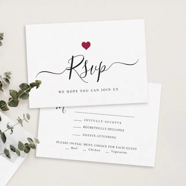 Modern Minimalist Script Chic Red Wedding RSVP | Zazzle