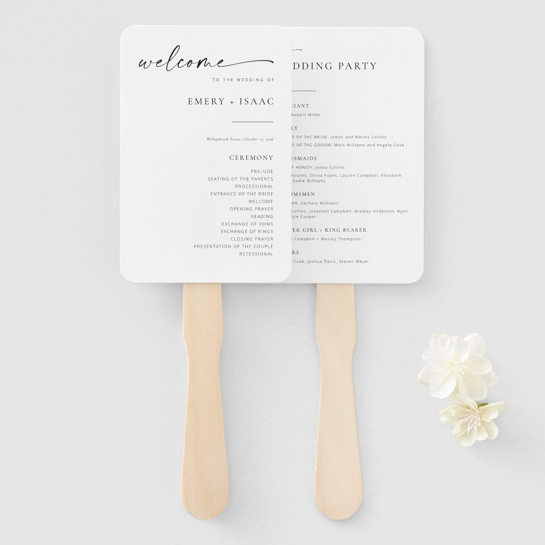 Modern Minimalist Script Chic Wedding Program Fans | Zazzle