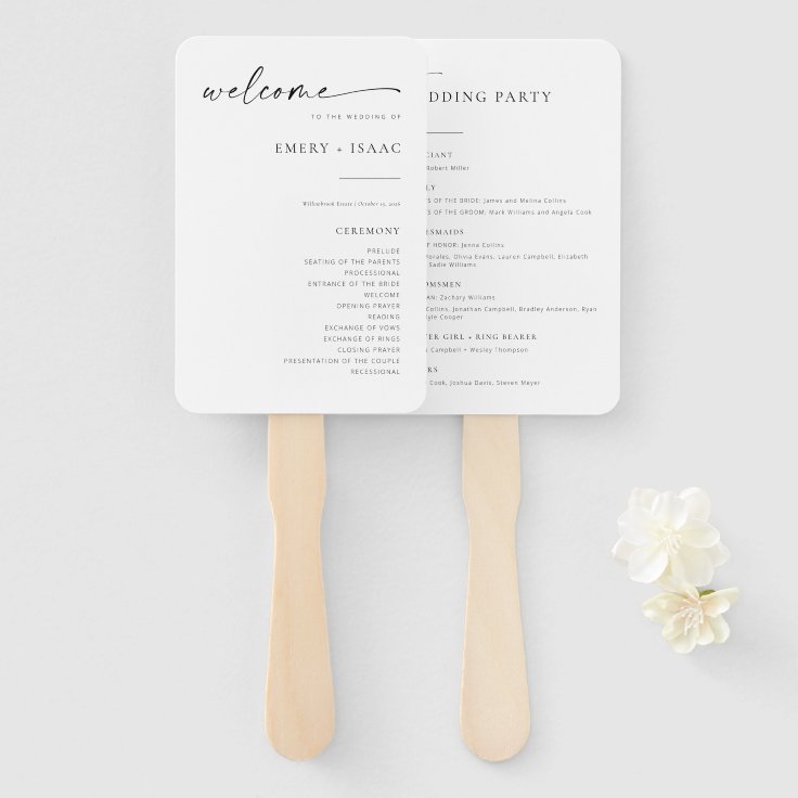 Modern Minimalist Script Chic Wedding Program Fans | Zazzle