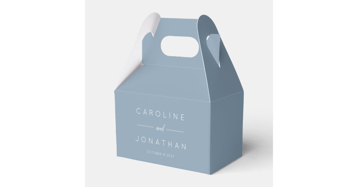 Modern Minimalist Script Custom Wedding Dusty Blue Favor Boxes | Zazzle
