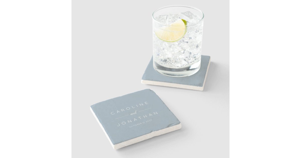 Modern Minimalist Script Custom Wedding Dusty Blue Stone Coaster | Zazzle